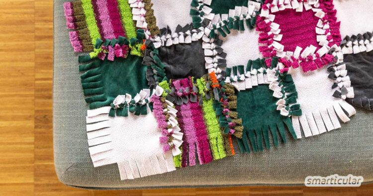 Patchworkdecke ohne Nähen – Stoffreste einfach zusammenknoten – smarticular Verlag